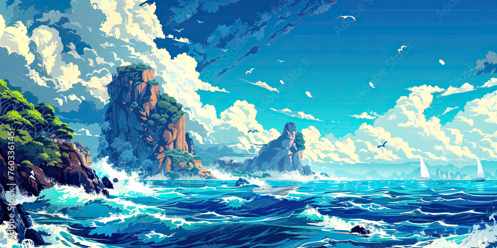 Ocean background, video game style graphics oceans level design ...