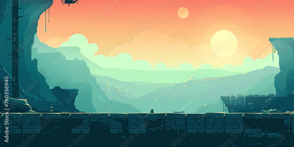 Video game background, vintage retro style gaming level design backdrop ...