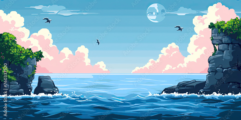 Ocean background, video game style graphics oceans level design ...