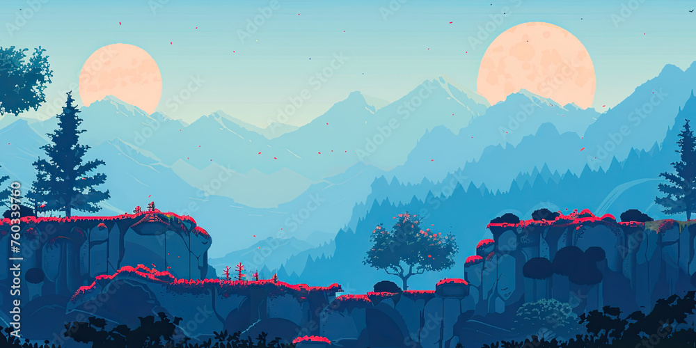 Mountains background, video game style graphics mountain level design ...