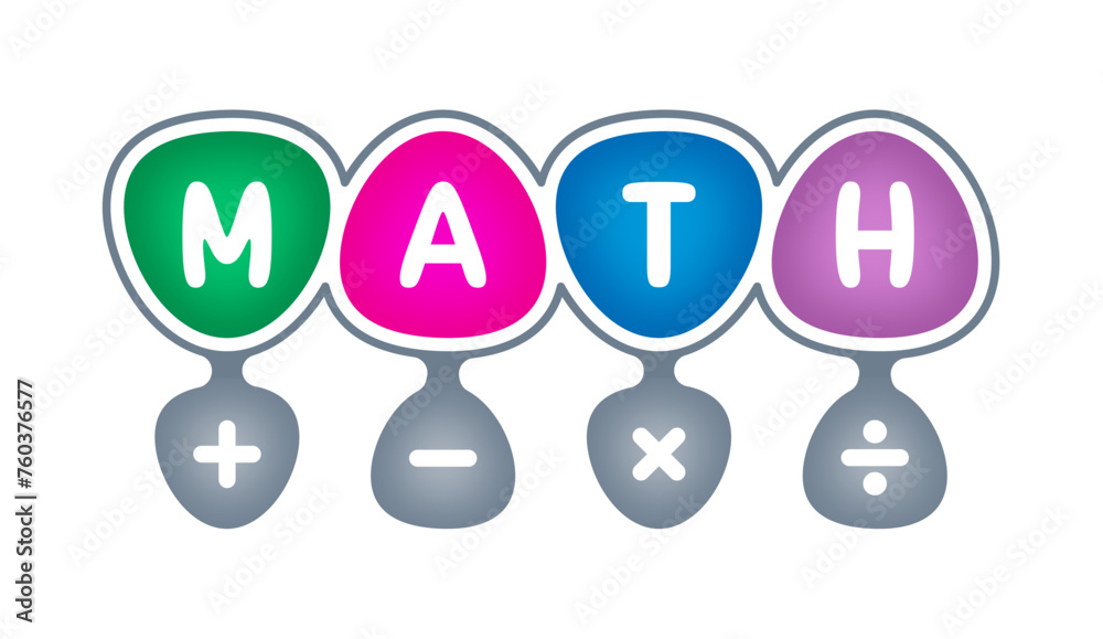 shiny four operation symbols and math word. addition, subtraction ...