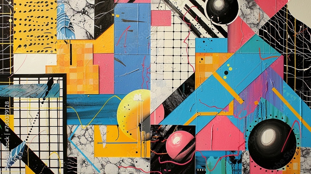 Colorful Textured Abstract 80s Theme Collage Art Backdrop Stock ...