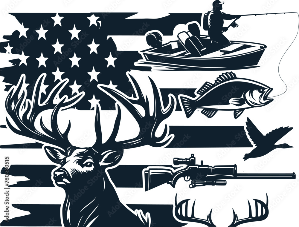 Fishing and Hunting American Flag Svg, Fishing and Hunting American ...