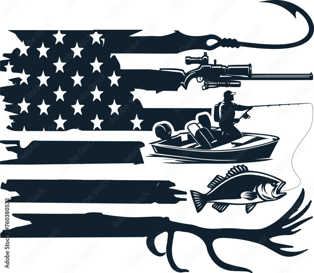 Fishing and Hunting American Flag Svg, Fishing and Hunting American ...