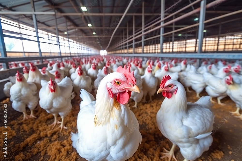 Chicken farm. Egg-laying chicken in cages. Commercial hens poultry ...