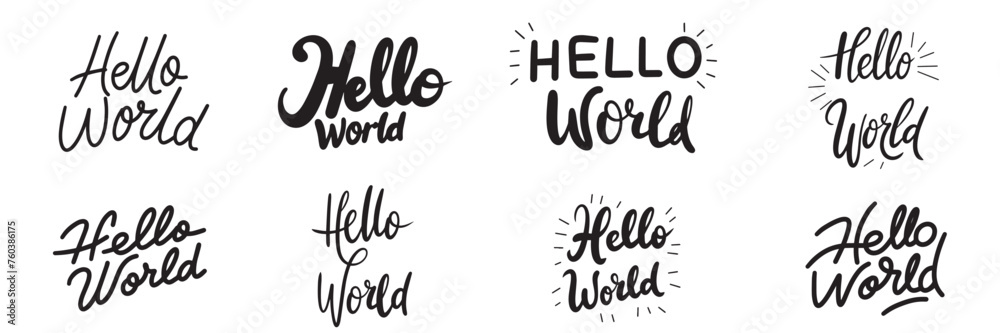 Collection of Hello World text banner isolated on transparent ...