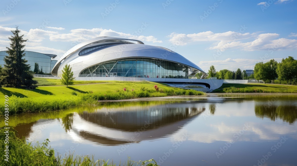 design futuristic museum building illustration interactive immersive ...