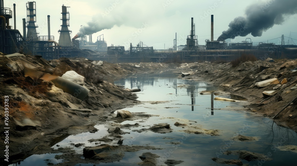 environment pollution chemical plant illustration toxic waste ...