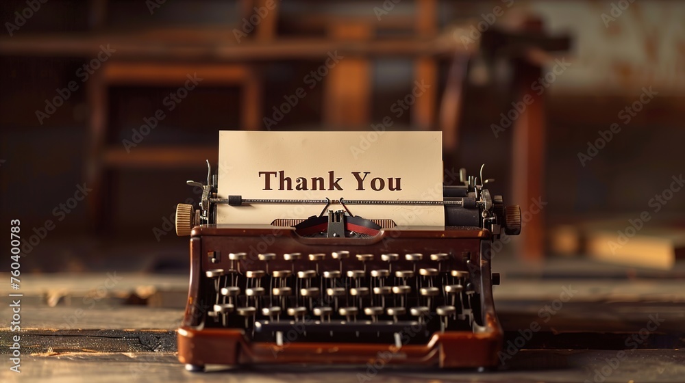 "Thank You" on a vintage typewriter with the words "Gratitude" typed ...