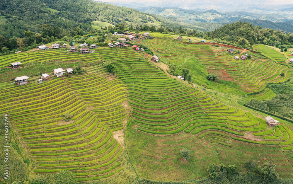 Aerial views of Small house and rice terraces field at pabongpaing ...