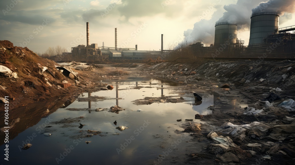 toxic pollution chemical plant illustration waste contamination ...