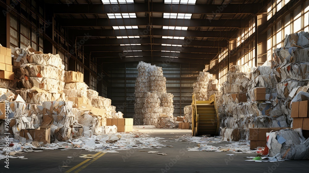 sustainable recycling paper mill illustration pulp waste, cardboard ...