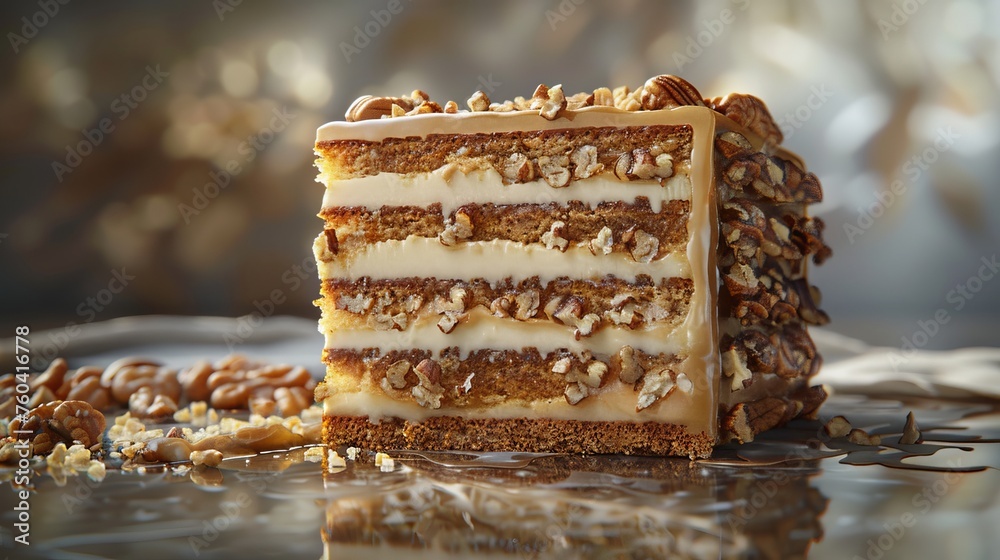 A 3D visualized cross-section of a Swiss gourmet nut torte detailing ...