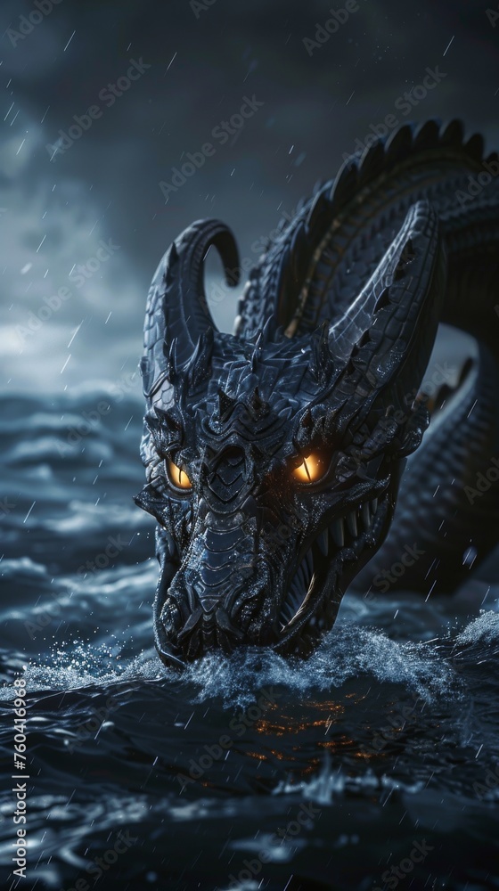 A photorealistic 3D visualization of the Midgard Serpents head emerging ...