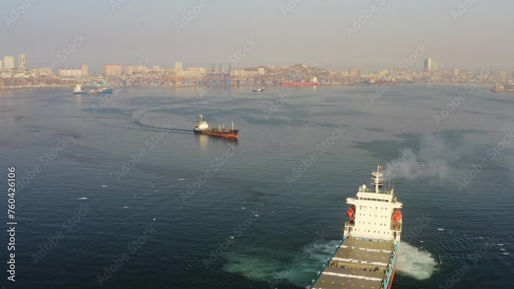 Cargo ship duo in sea aerial view Cargo ship vessel of global business ...