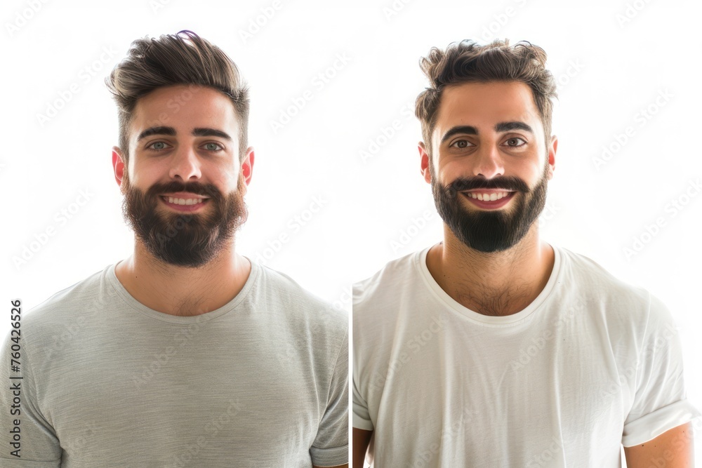 Handsome man with a beard and the same man without a beard, side by ...