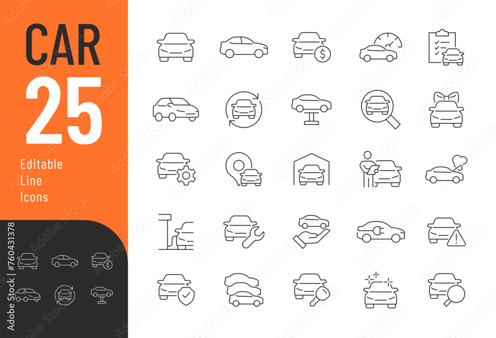 Car Line Editable Icons set. Vector illustration in modern thin line ...