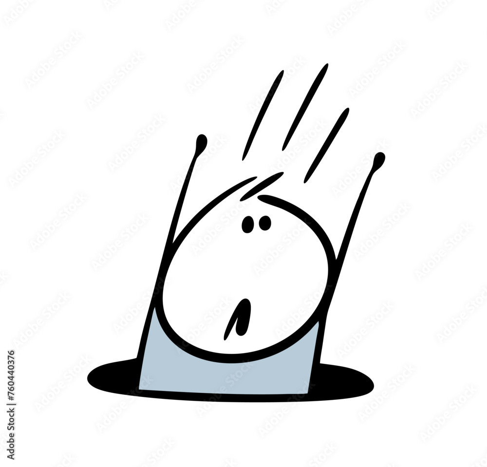 Cartoon stickman fell into a black hole on the road. Vector ...