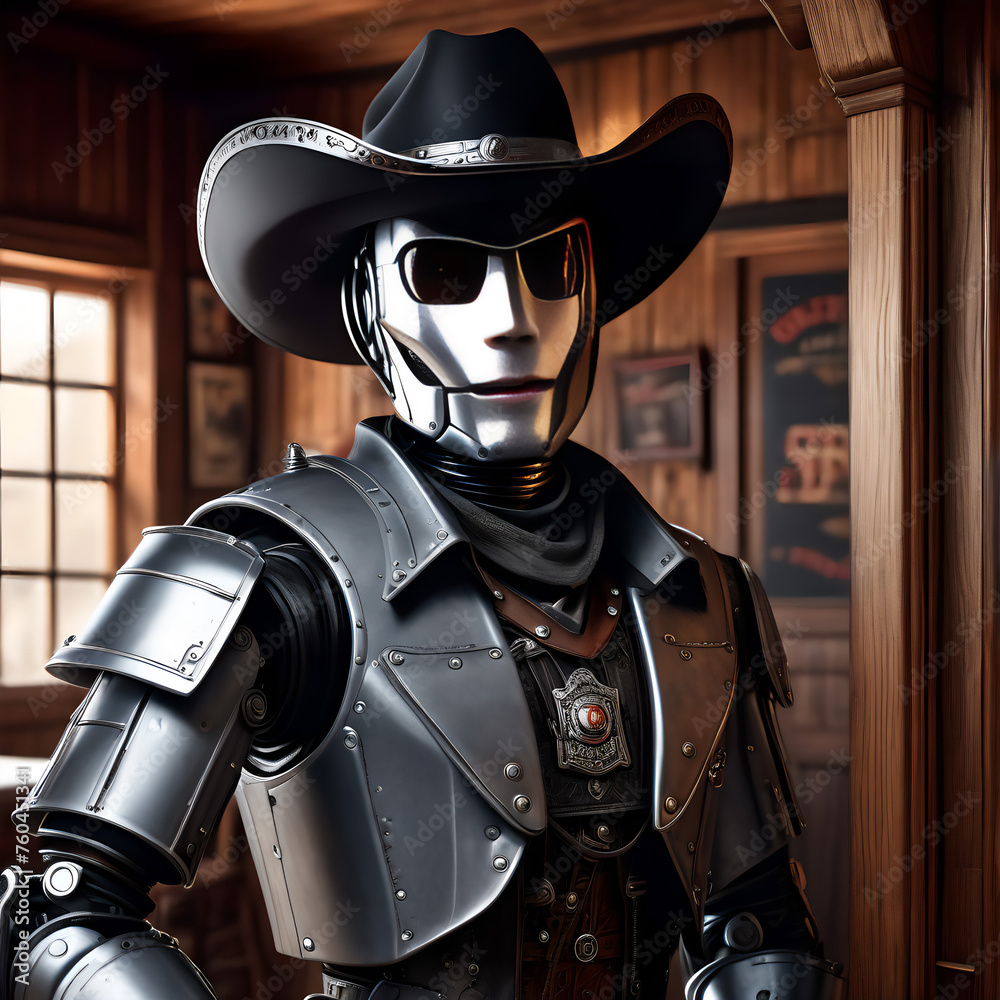 robot cowboy in the saloon, sci-fi western scene, generative ai ...
