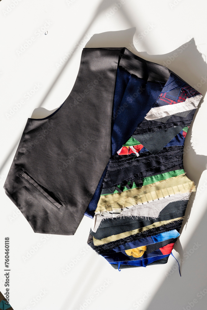 Textile vest . Slow fashion, recycling, upcycling. Zero waste. Designer ...