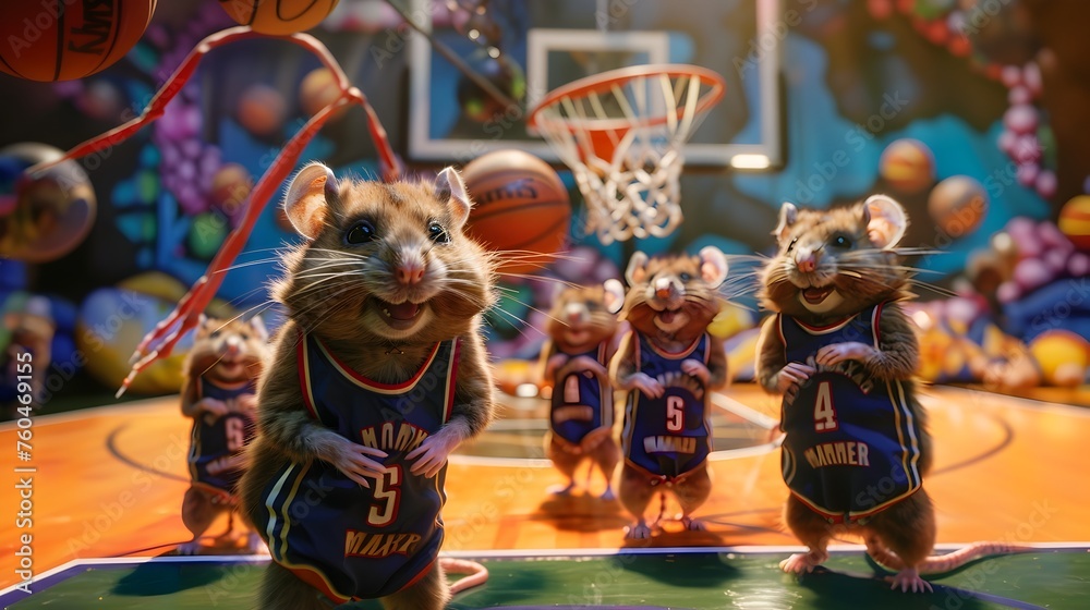 Adorable Mice in Basketball Uniforms Playing with Enthusiasm in a ...