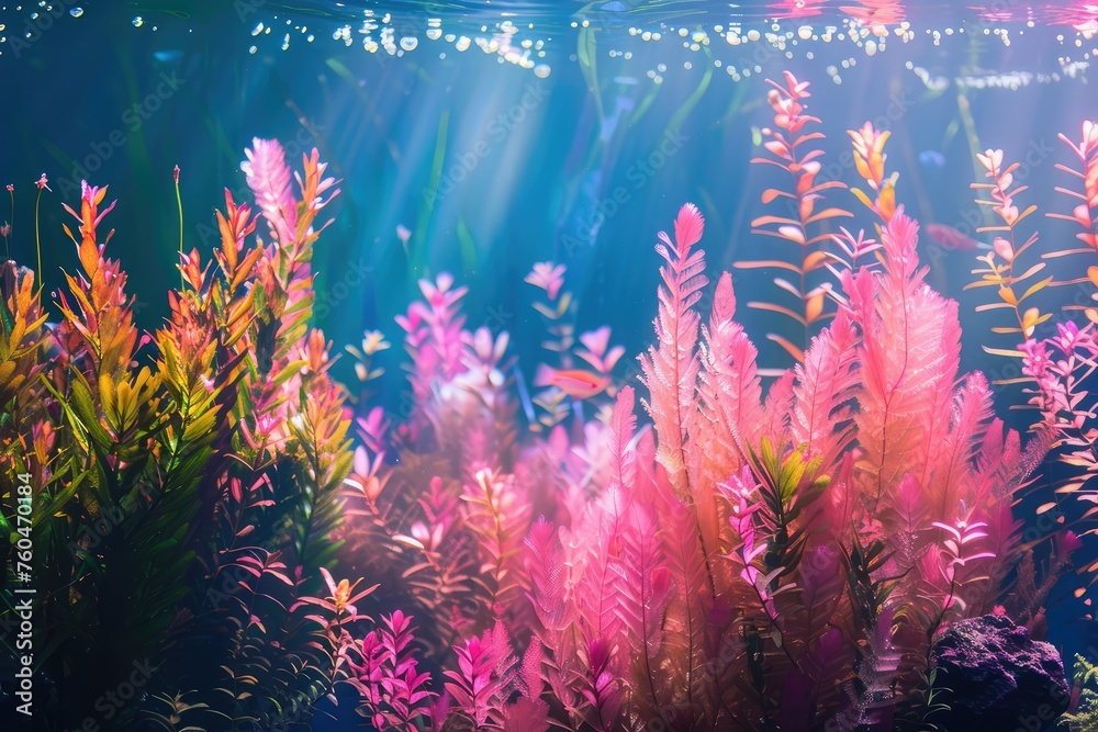 Vibrant underwater garden with colorful sea plants, shimmering in ...