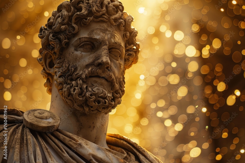 Classical stoic greek, roman statue with a colorful spark background. A ...