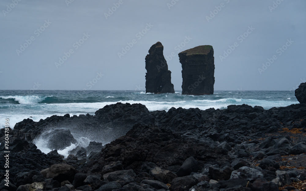 Mosteiros beach on the island of Sao Miguel in the Azores. Rock ...