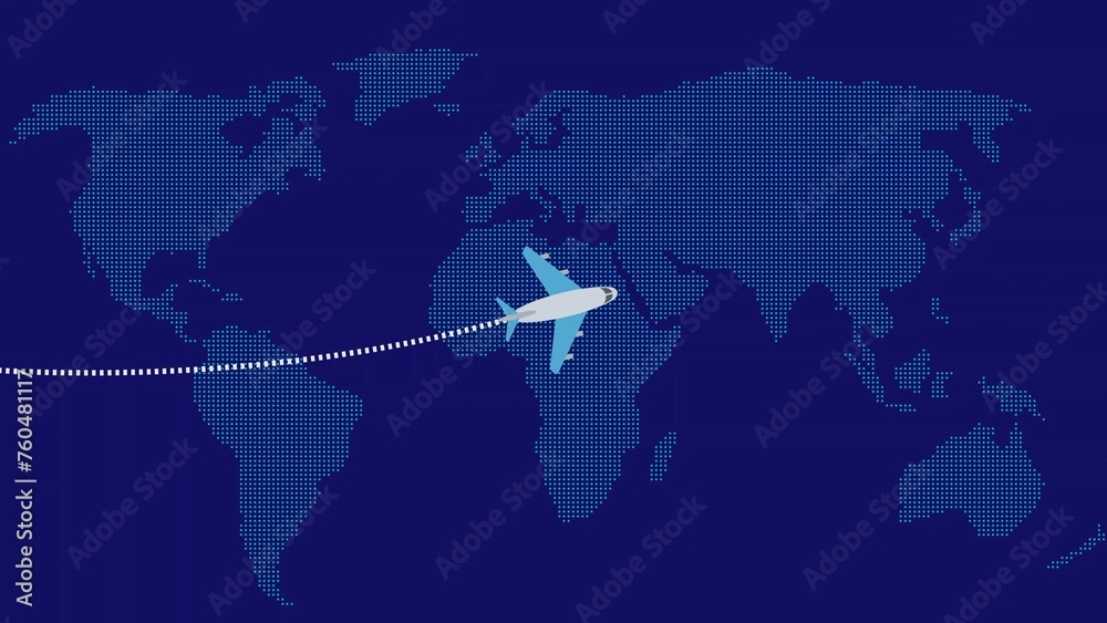 World map with airplane, flight routes and pins Stock Illustration ...
