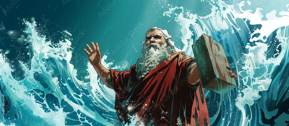 Moses opening the red sea, scene from the bible Stock Illustration ...