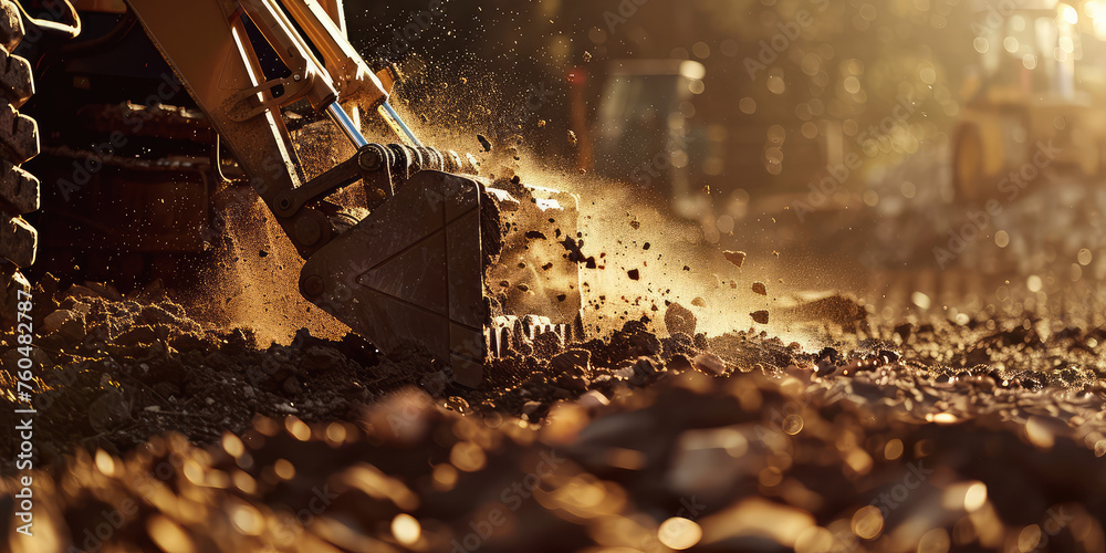 Earthwork in Progress - Backhoe Digging Soil. Close-up of a backhoe ...