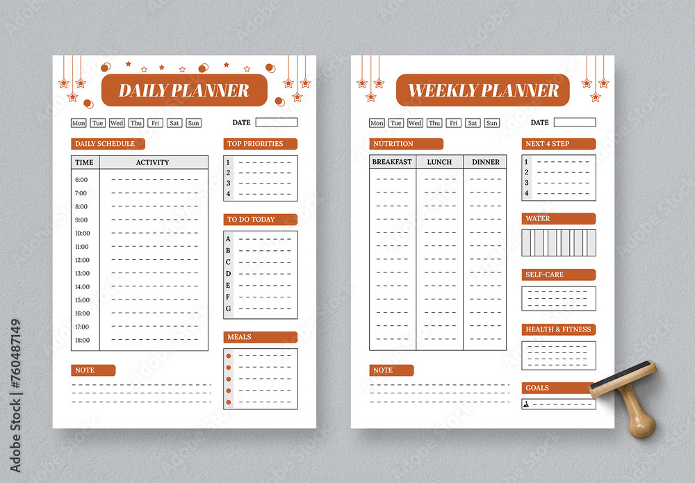 Orange Color Daily And Weekly Planner Template Stock Template | Adobe Stock