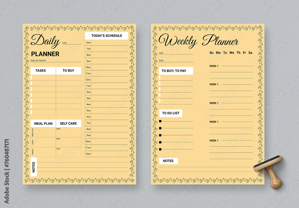 Printable Daily And Weekly Planner Layout Stock Template | Adobe Stock
