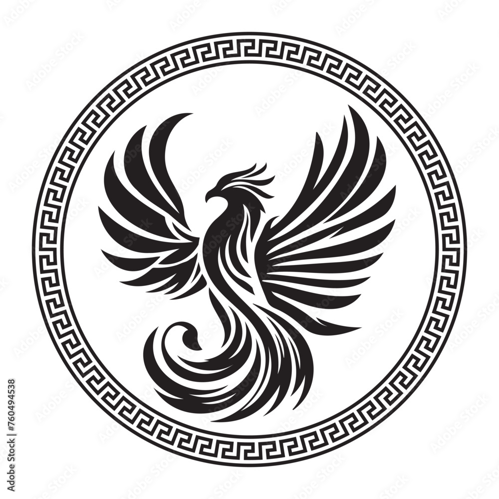 Circular design with Phoenix sketch art for stamps, logos, tattoos, and ...