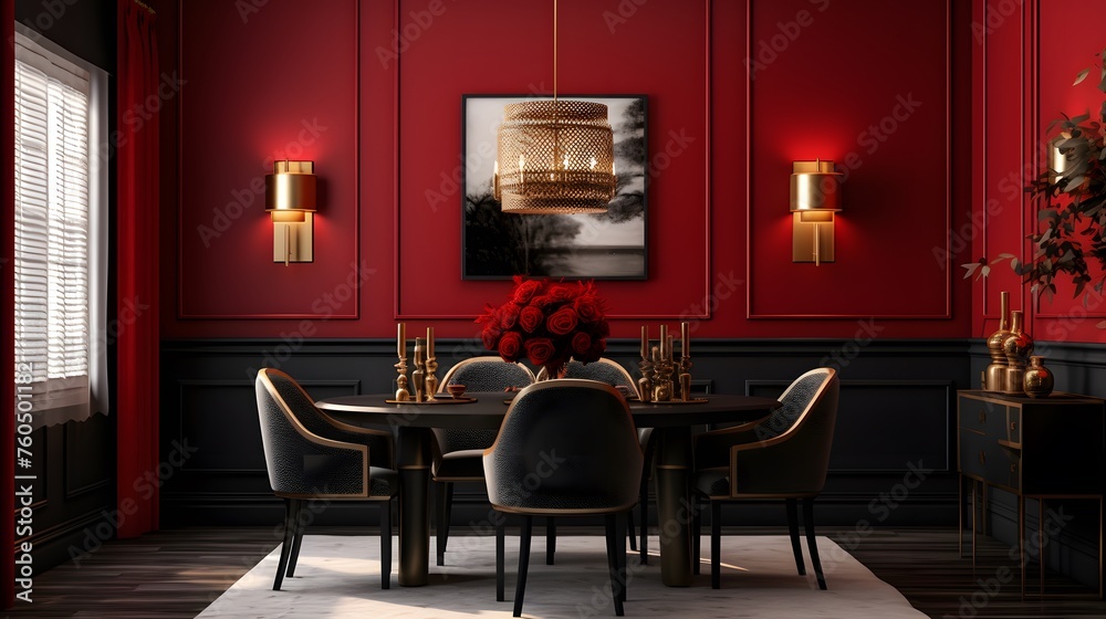 Crimson Red Dining Room: Plan a dramatic dining room with walls in rich crimson red, black ...