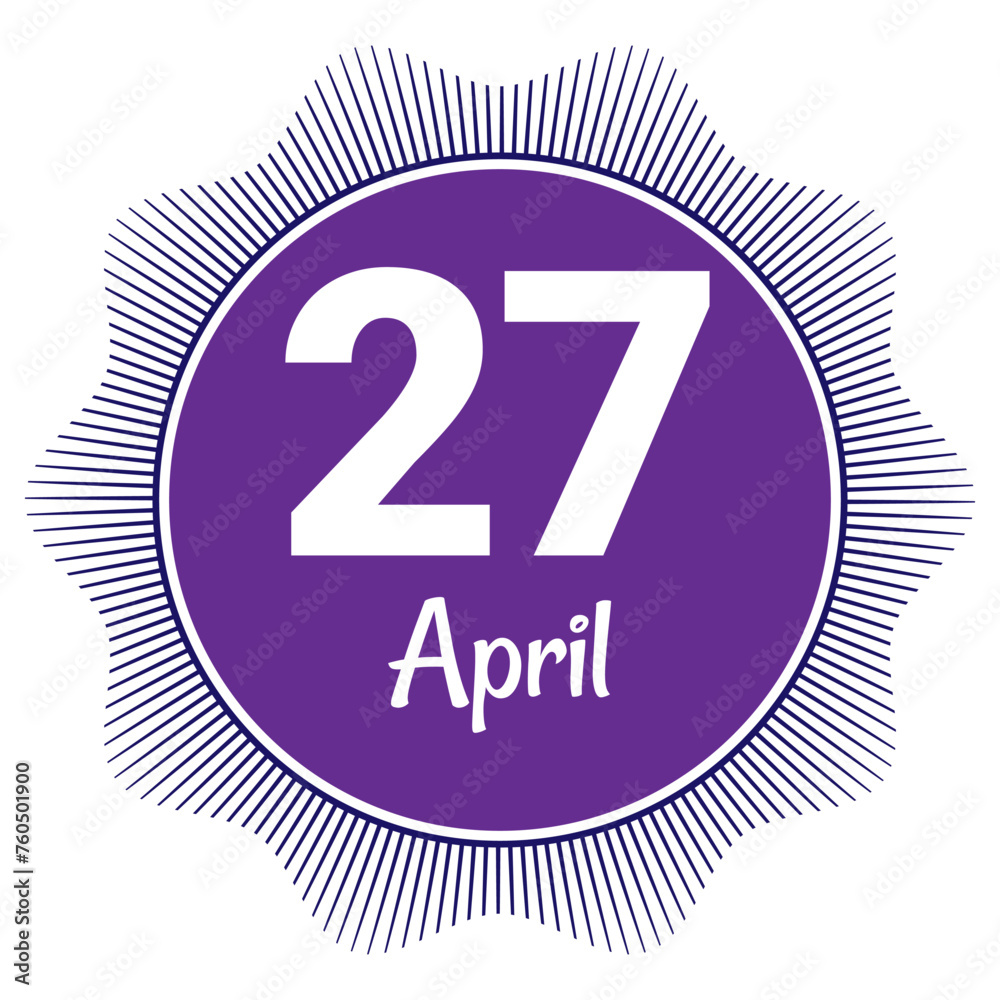 27 April, Date template. Useful design for calendar or event promotion ...