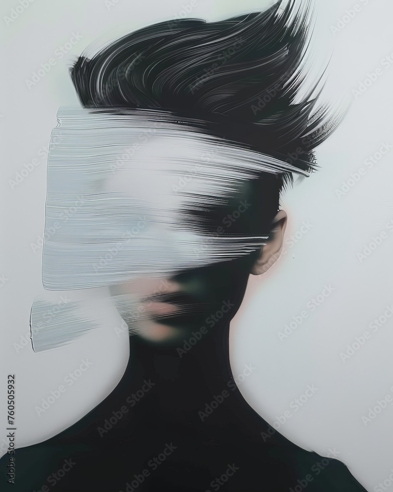 High-contrast black and white portrait, thick paint, impasto oil paint ...