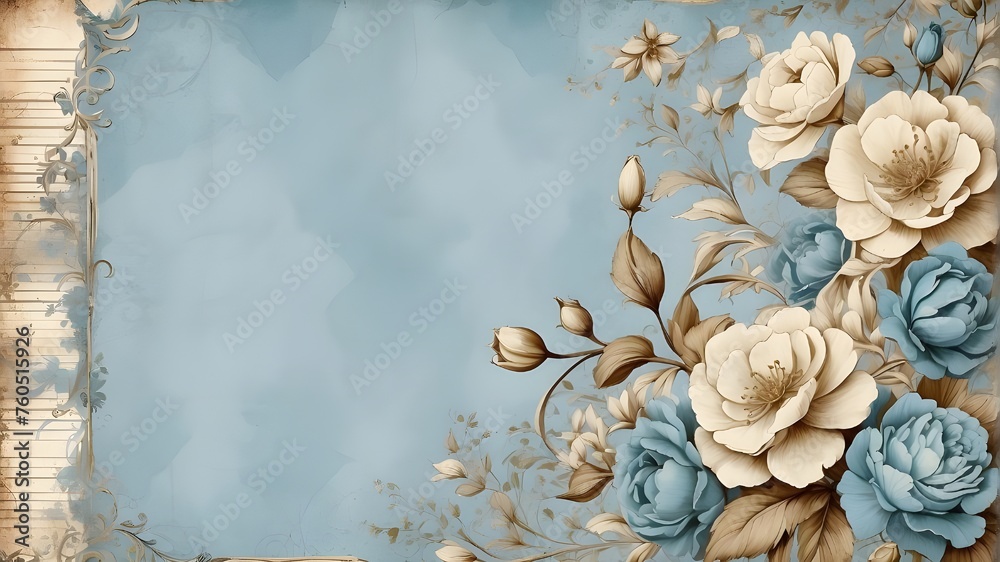 vintage background with roses, A vertical journal entry page with faded ...