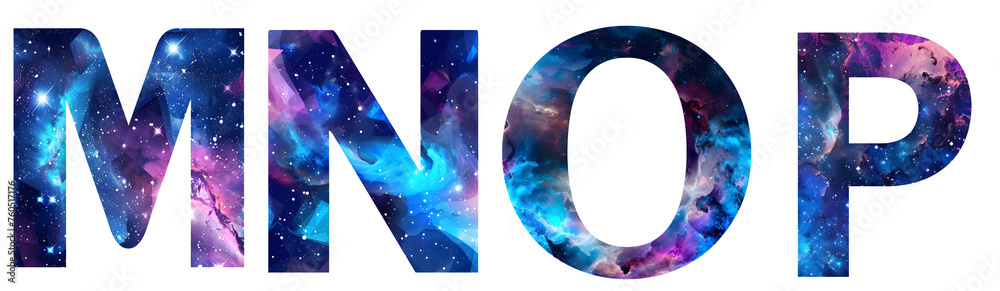 Galaxy theme A to Z English alphabet letter design, Letter M, N, O, P ...