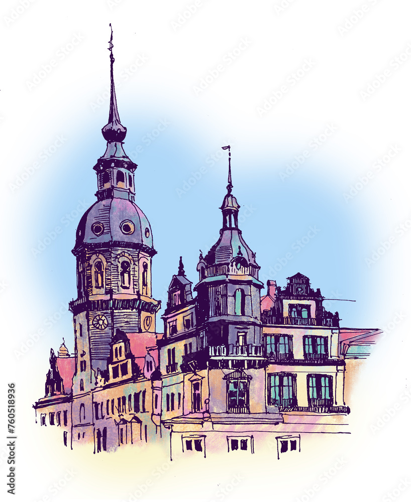 Architecture sketch illustration. An urban colorful landscape of ...