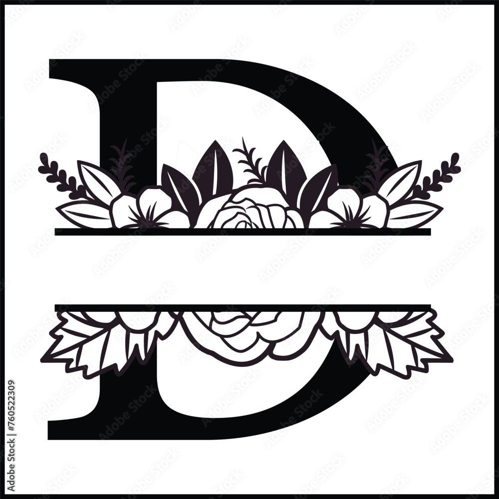 D Floral Split Monogram SVG , Flower Monogram Clipart, Floral Letter ...