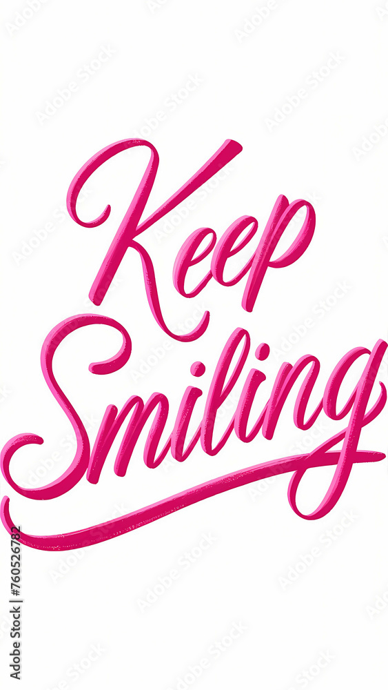 Inspirational quote 'Keep Smiling' in elegant pink cursive font ...