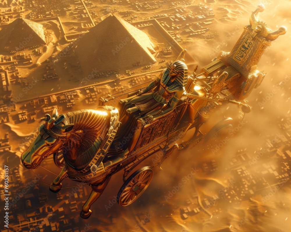 Flying chariot above ancient Egyptian pyramids - An ornate chariot ...