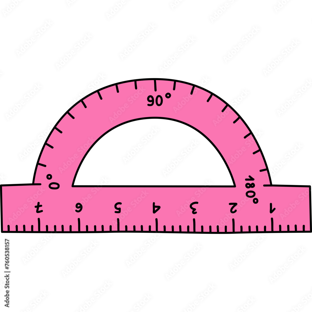 Cute hand drawn plastic protractor with ruler in doodle style. Tool for ...