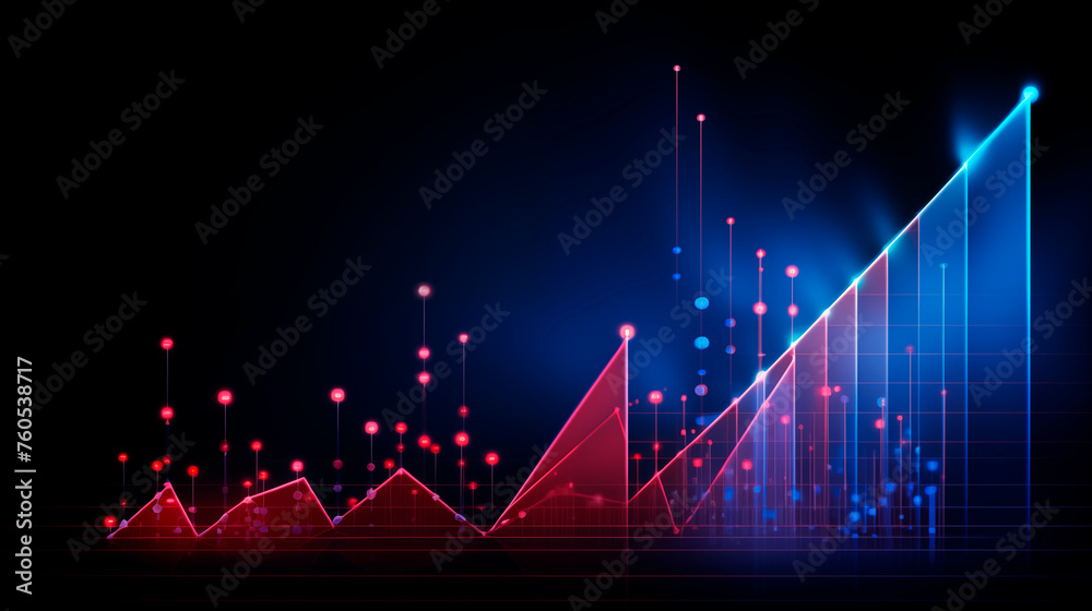 Background with business growth graph, blue and red colors. Abstract ...