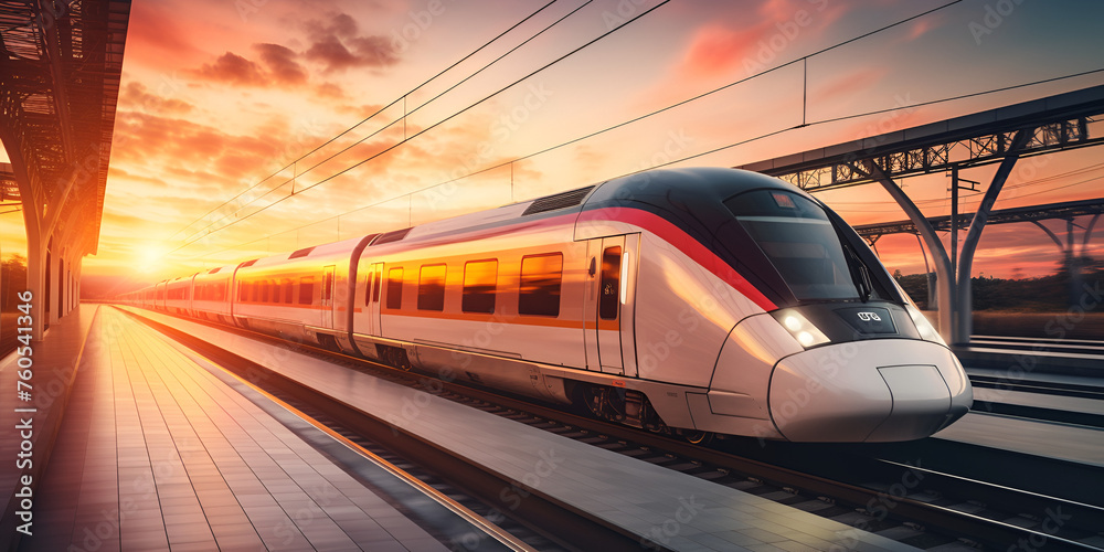 Travelling Rail High Speed Train High Speed Train In Motion On The Background Of The Setting