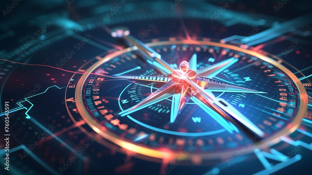 A futuristic compass needle pointing towards the North Star of employee ...