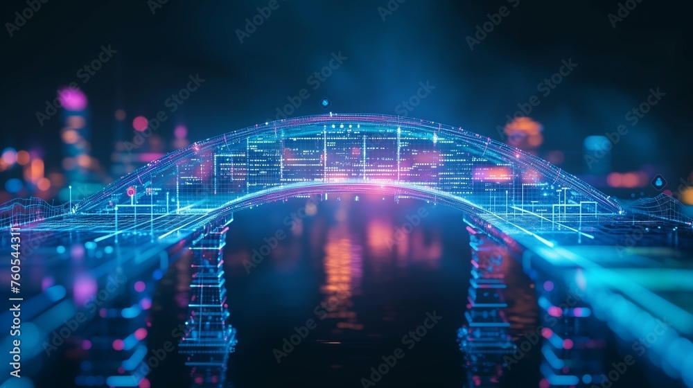 A holographic bridge connecting the realms of HR and AI, symbolizing ...