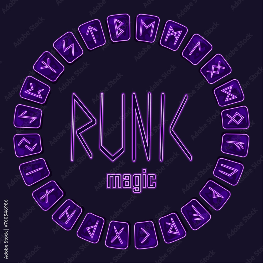 Neon RUNIC MAGIC Scandinavian runes carved on stones. Stones. Magic ...