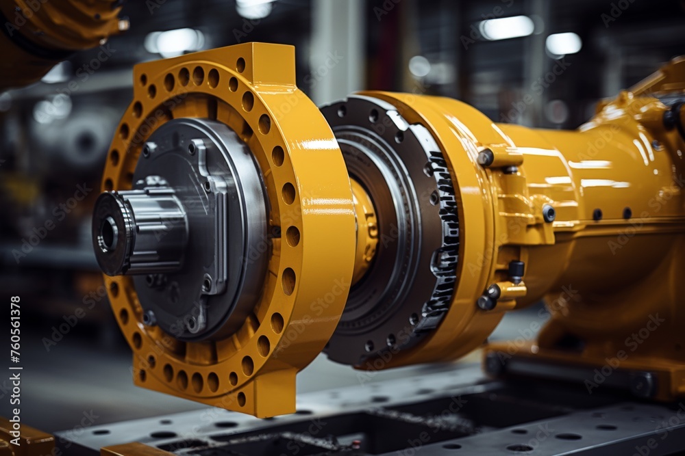 Detailed perspective of an aircraft's landing gear actuator in a bright ...